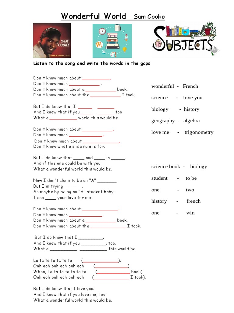 Song Lyrics Gap-Fill Activity | PDF | Language Arts & Discipline ...