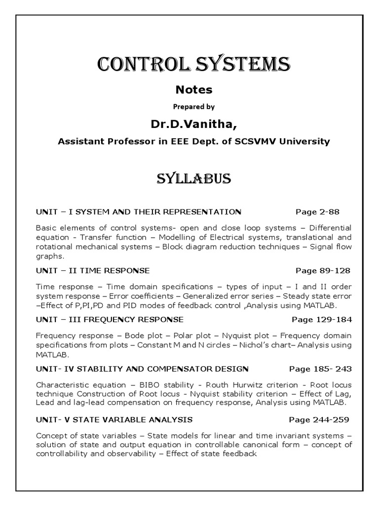 Control Systems: Syllabus | PDF | Control Theory | Torque