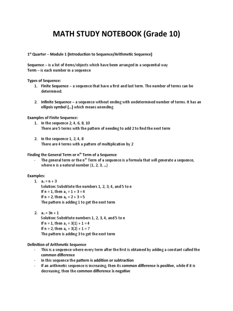 Math Study Notebook (Grade 10) | PDF | Factorization | Polynomial