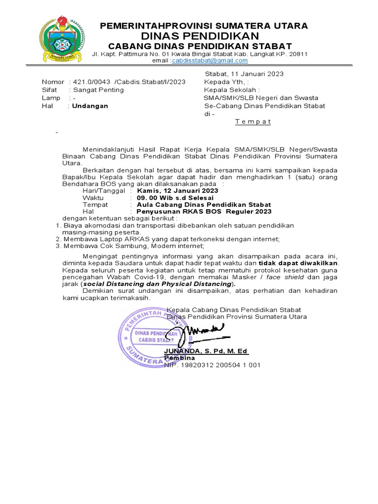 Undangan RKAS BOS T.A 2023-1 | PDF