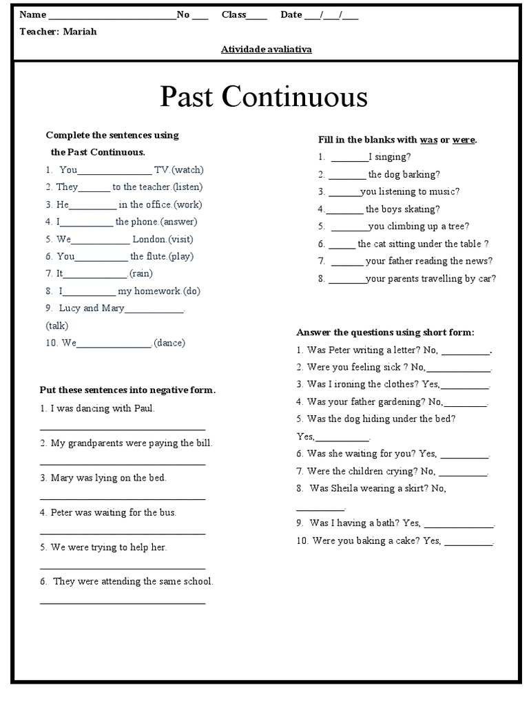 Past Continuous Tense Exercises | PDF | Language Arts & Discipline ...
