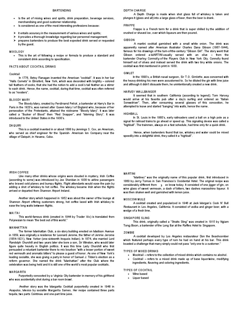 Bartending Pdf Alcoholic Beverages Cocktails