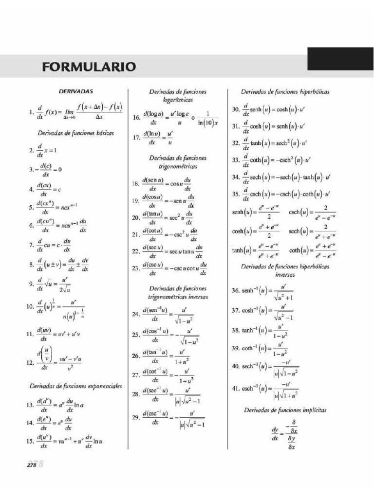 Cálculo Integral o Diferencial Formulario | PDF