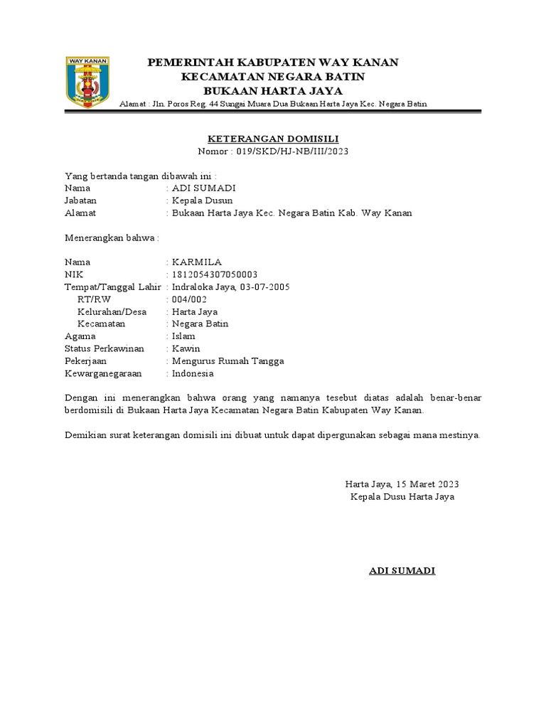 Surat Keterangan Domisili | PDF