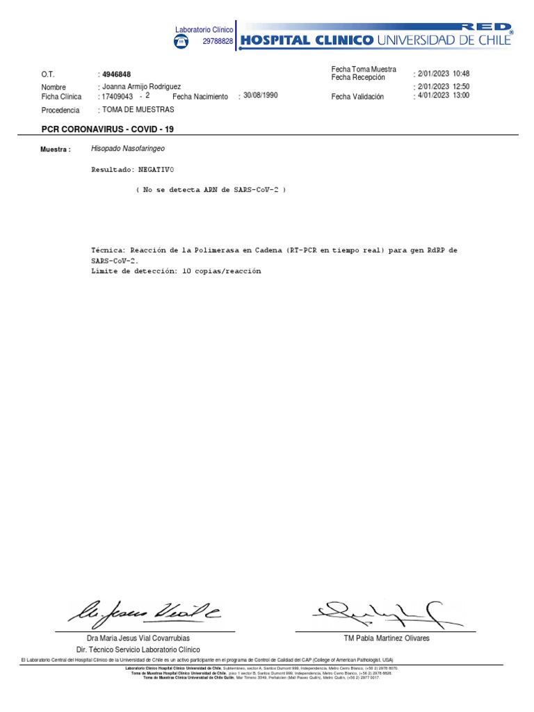 PCR Coronavirus - Covid - 19: Resultado: Negativo (No Se Detecta Arn de ...