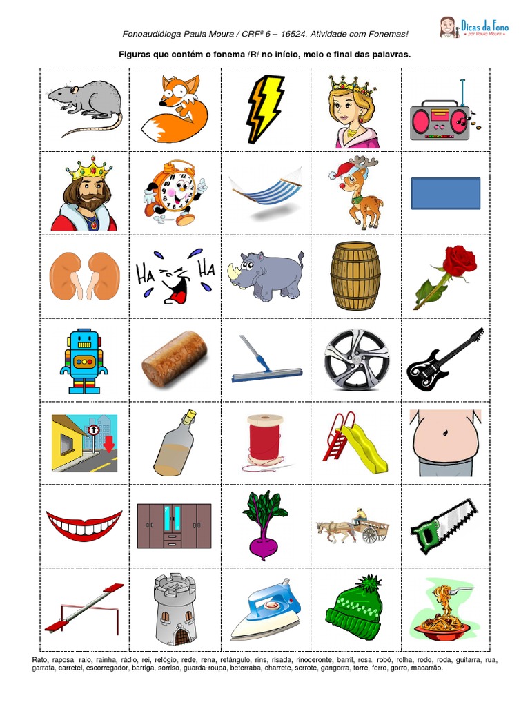 Figuras Que Contém o Fonema /R/ No Início, Meio e Final Das Palavras | PDF