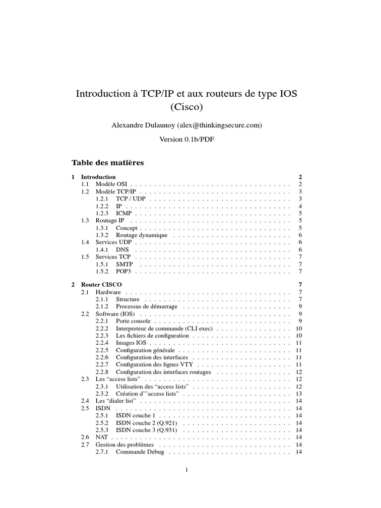 0624 Introduction A Tcpip Et Aux Routeurs de Type Ios Cisco | PDF ...