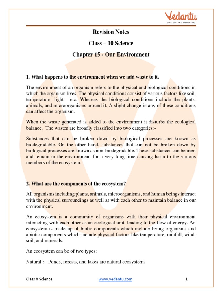 Class 10 Science Chapter 15 Revision Notes | PDF | Ecosystem | Food Web