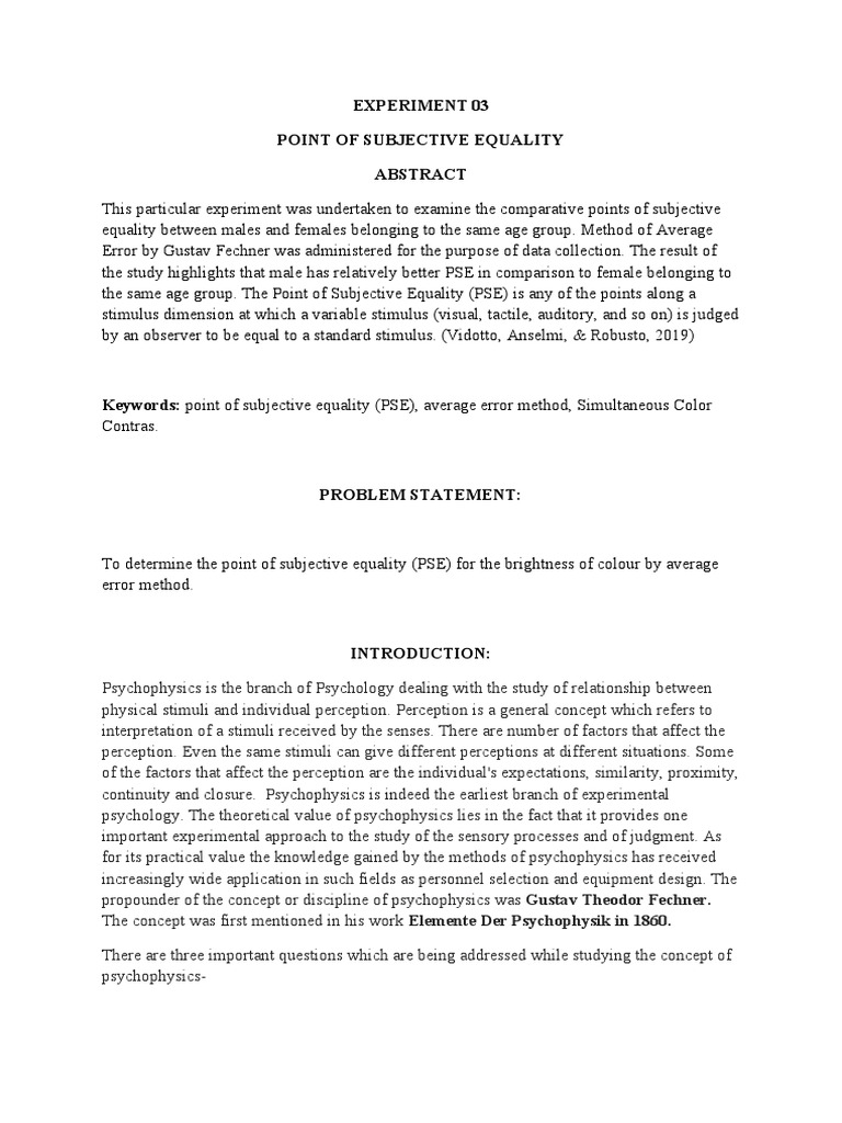 Experiment-03 PSE | Download Free PDF | Psychophysics | Perception