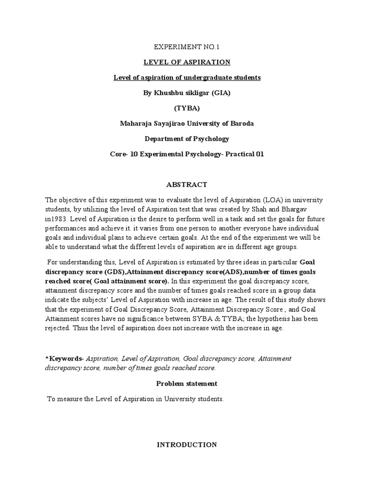 Level of Aspiration Experiment 01 - Khushbu Sikligar | PDF | Motivational | Motivation