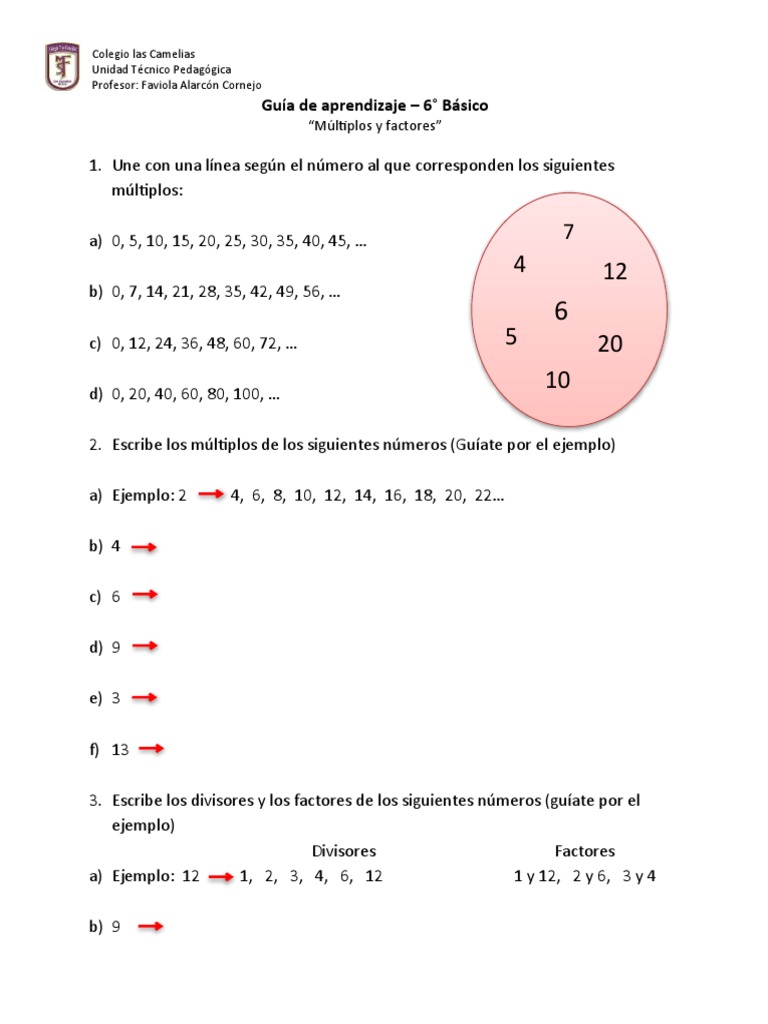 Guía de Aprendizaje - 6° Básico: "Múltiplos y Factores" | PDF