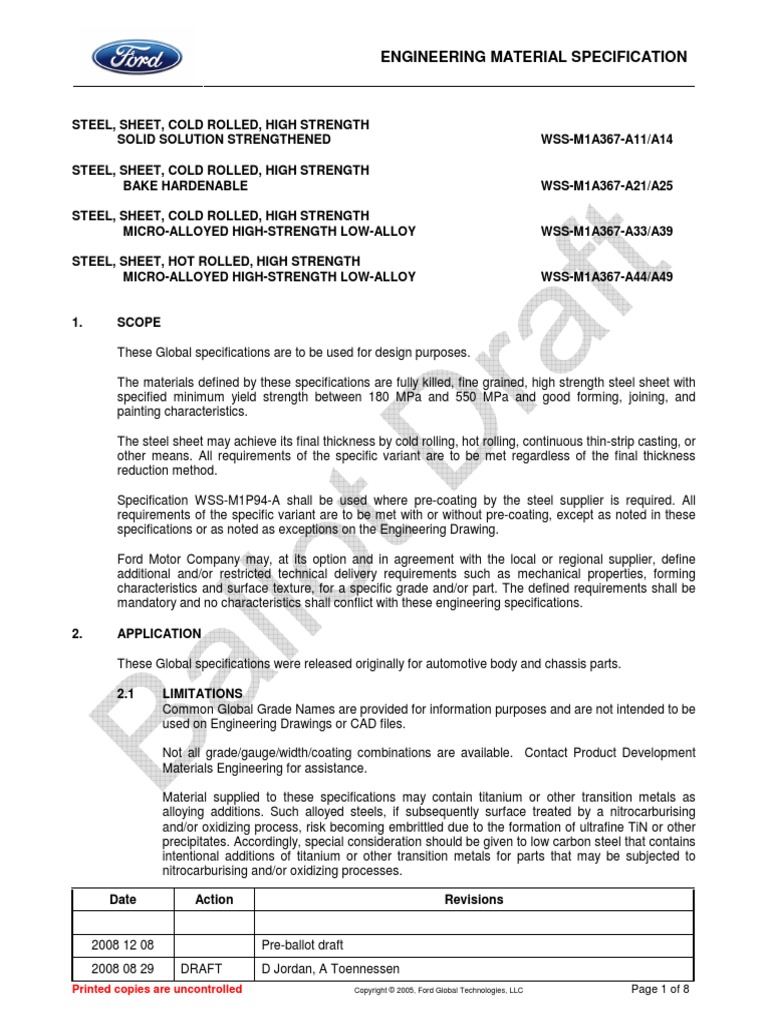 Engineering Material Specification: Printed Copies Are Uncontrolled | PDF | Sheet Metal ...