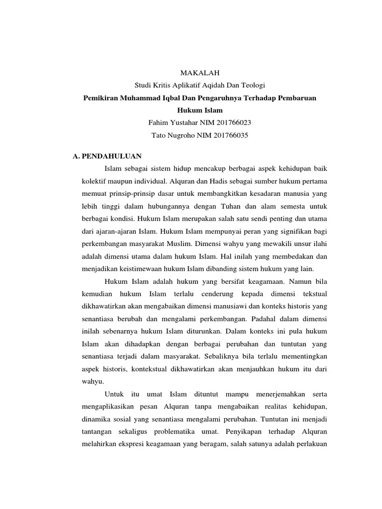 Pemikiran Iqbal dan Hukum Islam | PDF