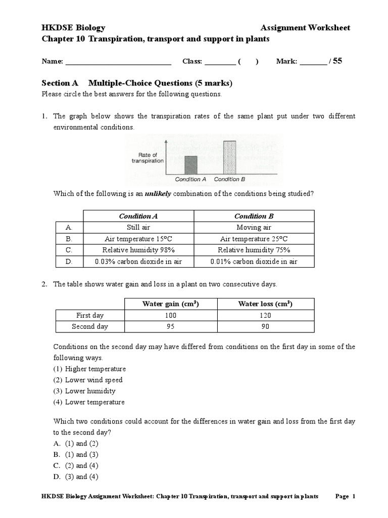 Chapter 10 Transpiration Transport and Support in Plants 1 PDF | PDF ...