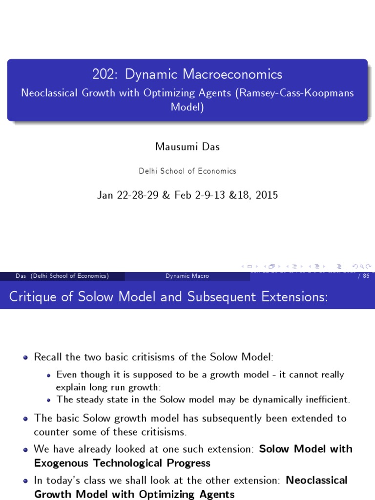 202: Dynamic Macroeconomics: Neoclassical Growth With Optimizing Agents ...