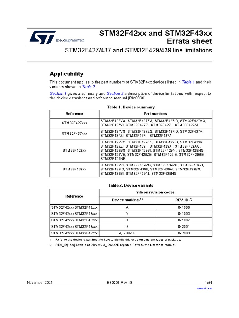 Es0206 stm32f427437 and stm32f429439 Line Limitations Stmicroelectronics | PDF | Dynamic Random ...