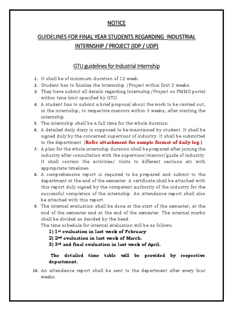 Notice Guidelines For Final Year Students Regarding Industrial ...