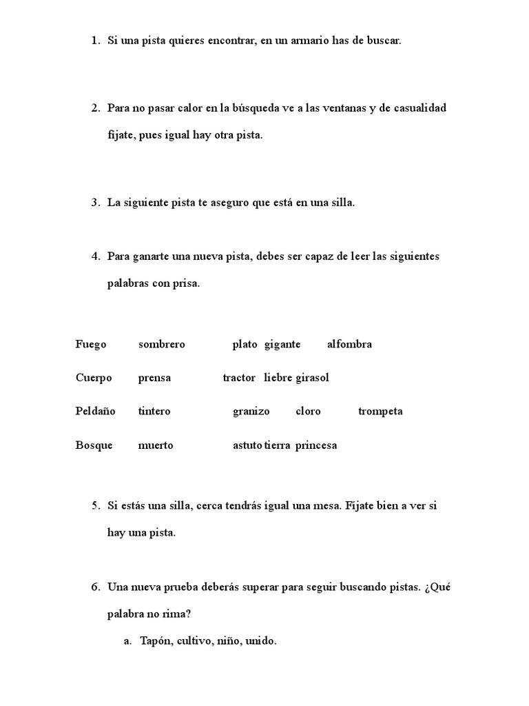 Búsqueda Del Tesoro (Pistas) | PDF