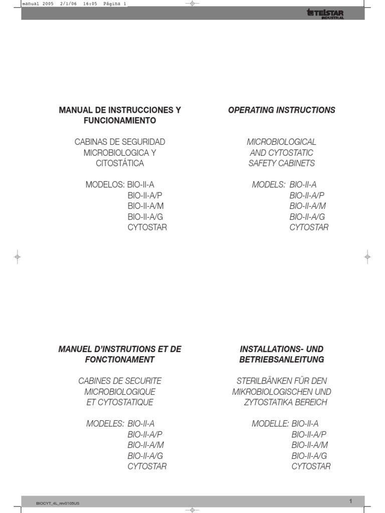 Manual Cabinas Biológicas TELSTAR BIO-II-A, CYTOSTAR | PDF | Naturaleza