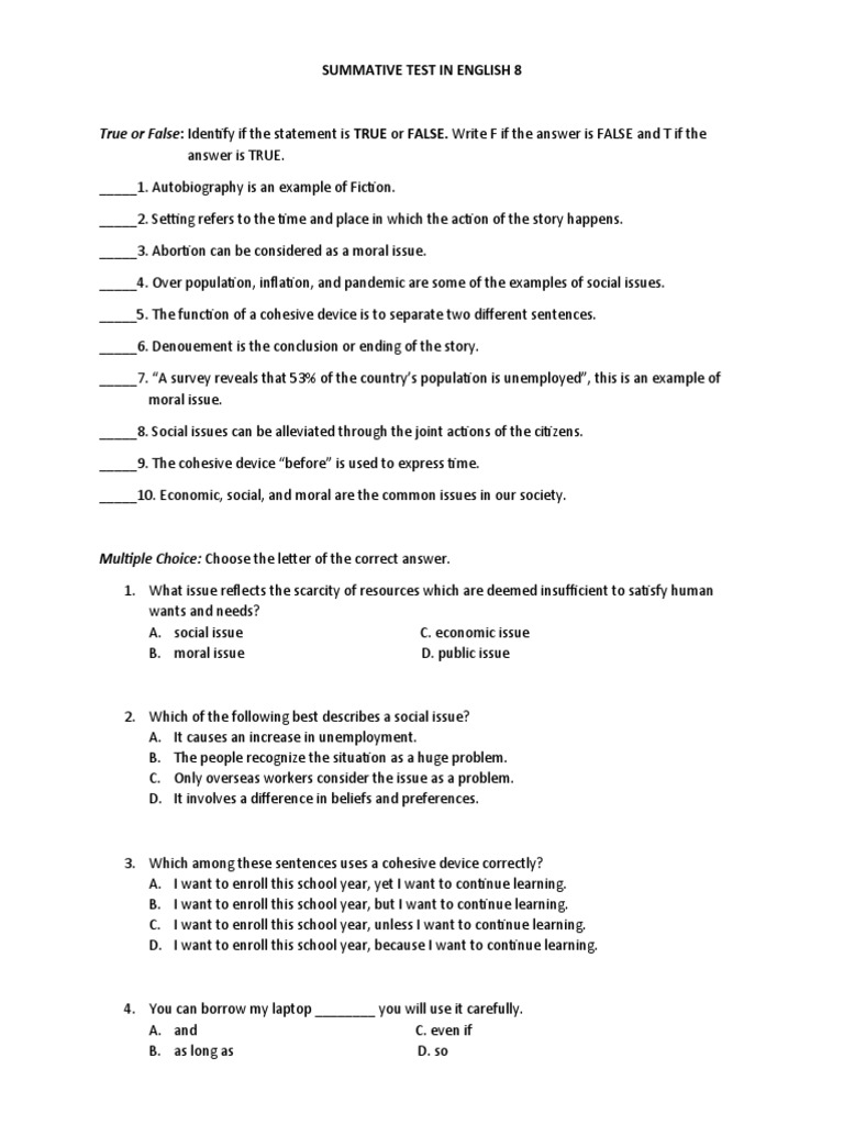 Summative ENG 8 | PDF | Unemployment