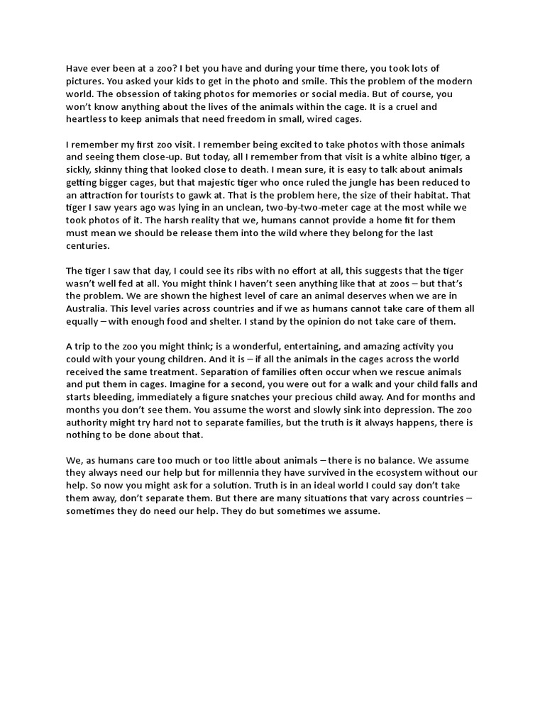 The Reality of Zoos - Persuasive Essays For Naplan | PDF | Zoo | Tiger
