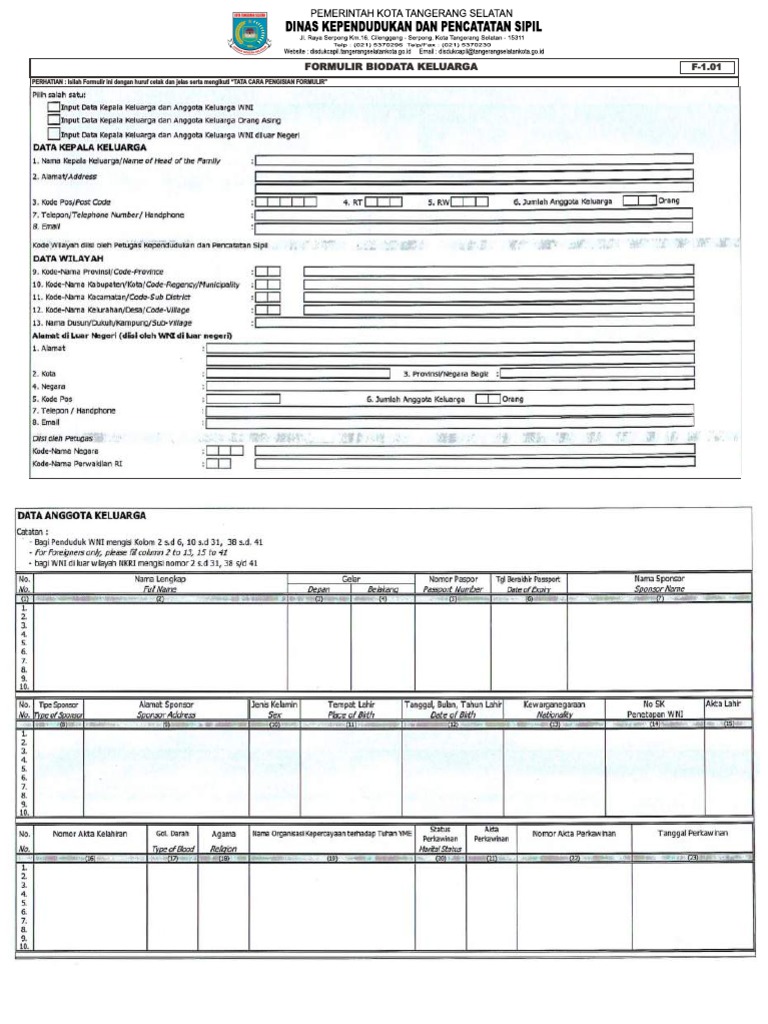 Panduan Pengisian Formulir F-1.01 | PDF
