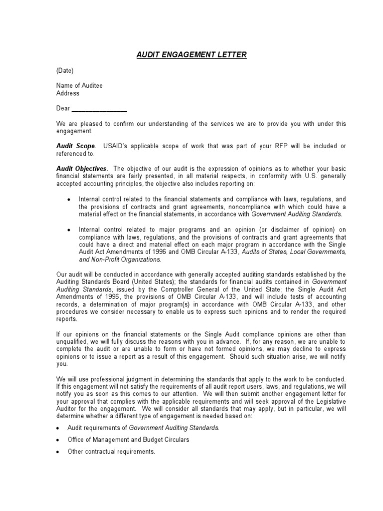 Audit Engagement Letter: and Non-Profit Organizations | PDF | Audit ...