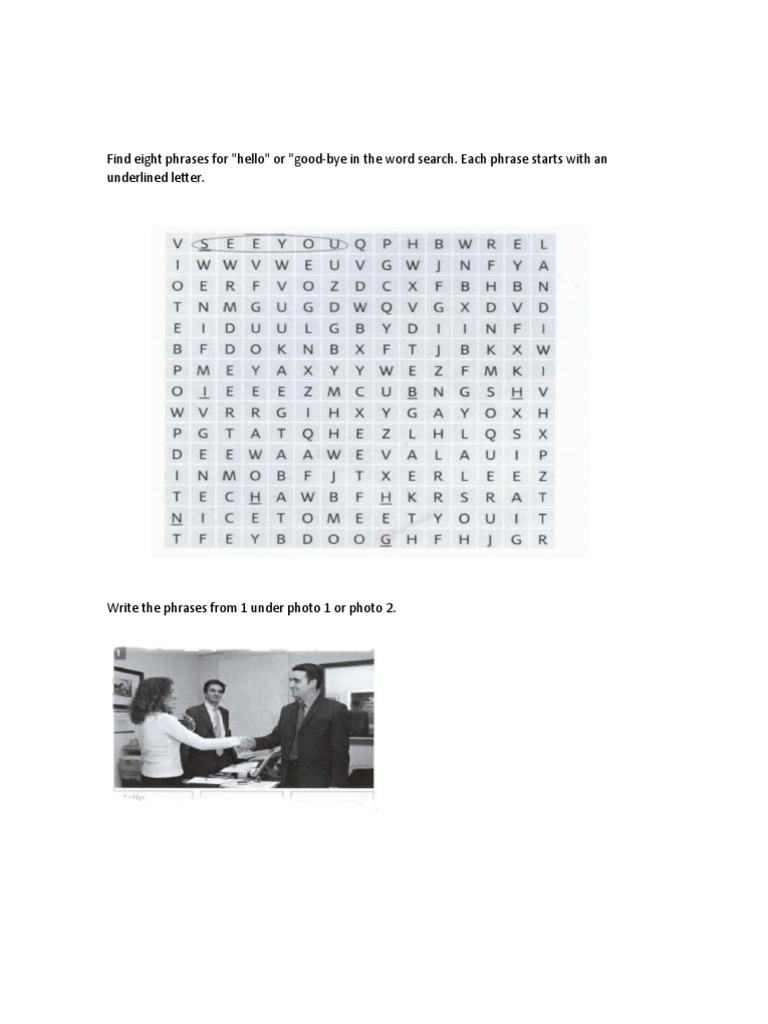 Find Eight Phrases For "Hello" or "Good-Bye in The Word Search. Each ...