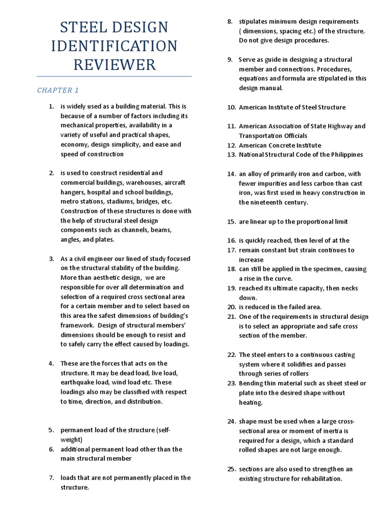 Steel Design Identification Reviewer | PDF | Strength Of Materials ...