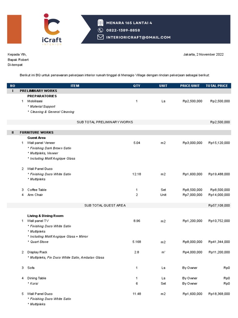 NO Item QTY Unit Price/Unit Total Price: I Preliminary Works Preparatories | PDF | Architectural ...