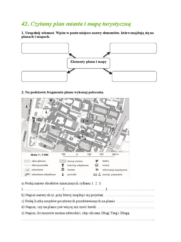 Karta Pracy Do Lekcji Czytamy Plan Miasta I Mape Turystyczna | PDF