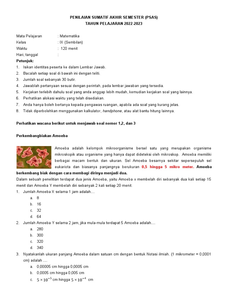 Soal PSAS Matematika Kelas IX Fix | PDF