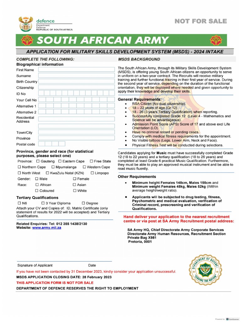 SA Army MSDS Application 2023-1 | PDF