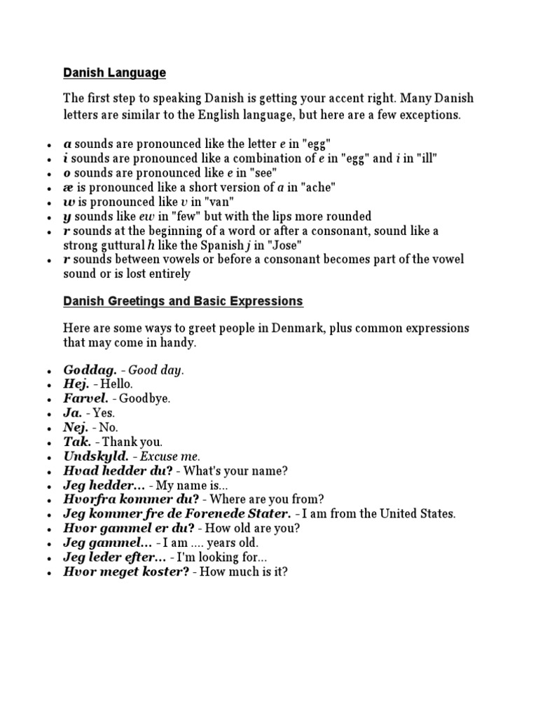 Danish Language: Danish Greetings and Basic Expressions | PDF | Human ...