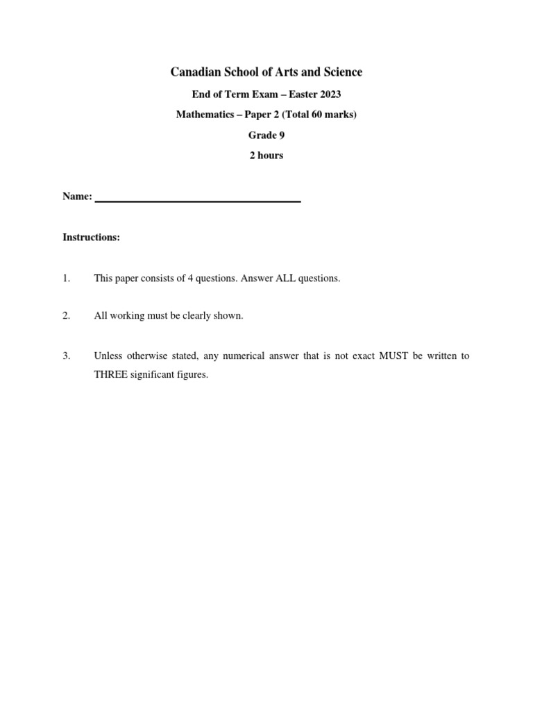 G9 MATHS P2 (28 Copies) | PDF | Equations | Applied And Interdisciplinary Physics