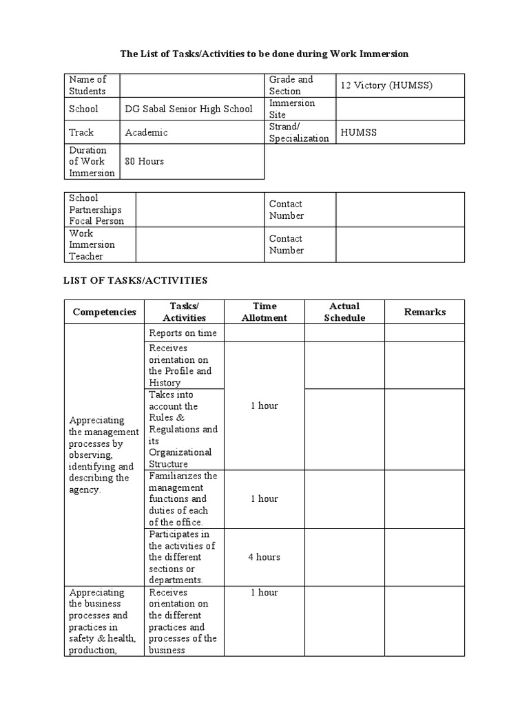 Work Immersion Rubric & Assessment Report | PDF