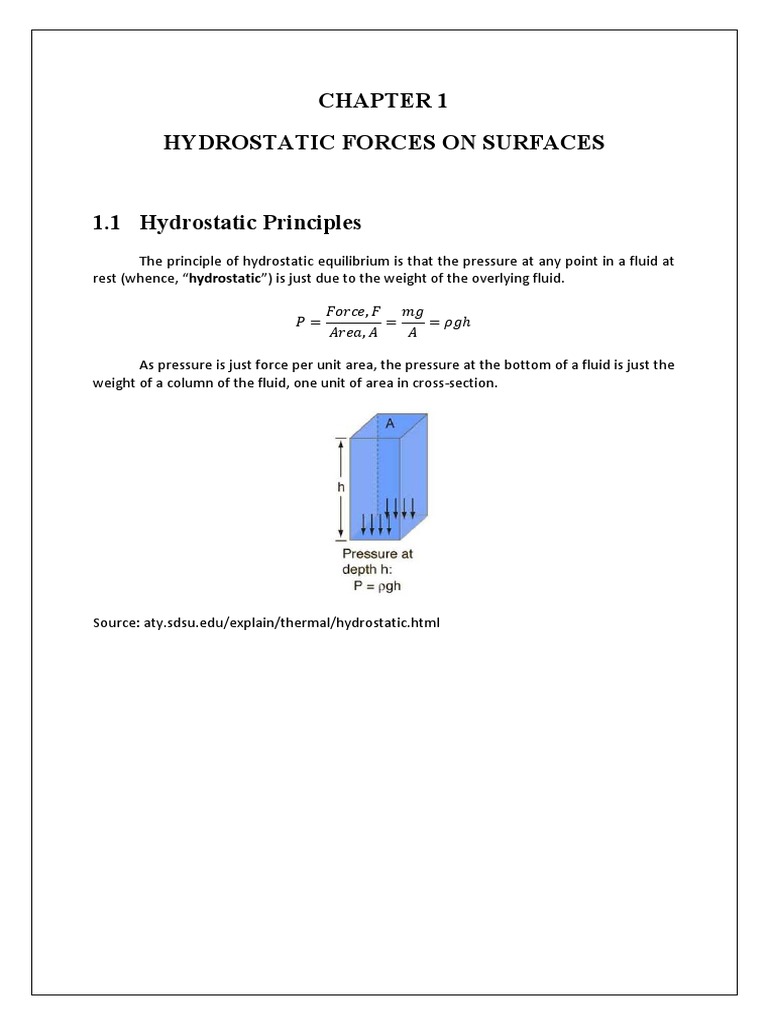 Chapter 1 Hydrostatic Forces On Surfaces | Download Free PDF | Pressure ...