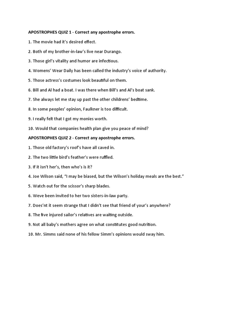 Apostrophes Quiz | PDF