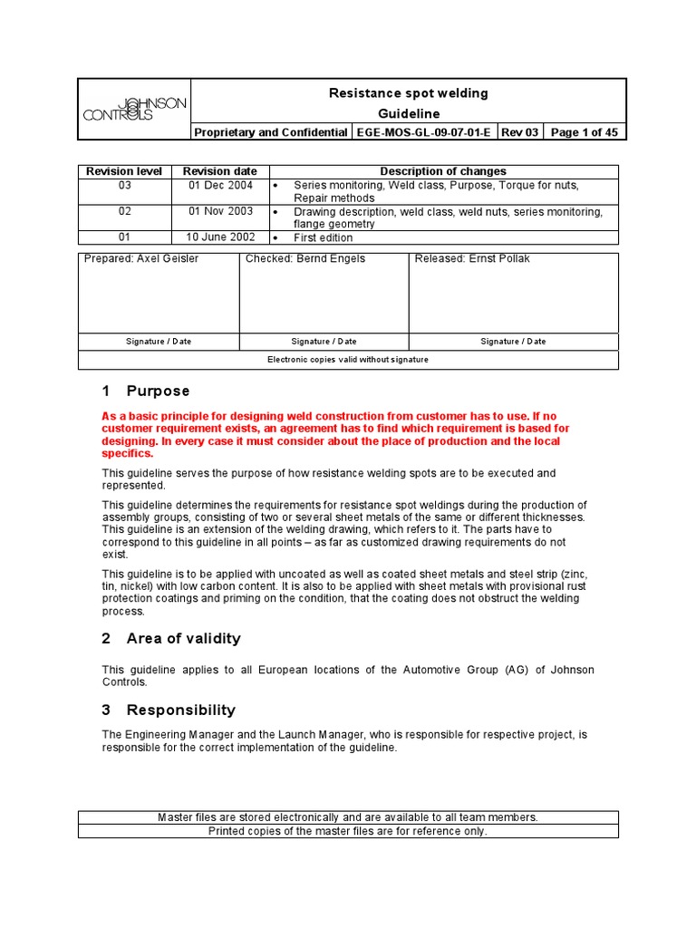 1 Purpose: Resistance Spot Welding Guideline | PDF | Welding | Construction