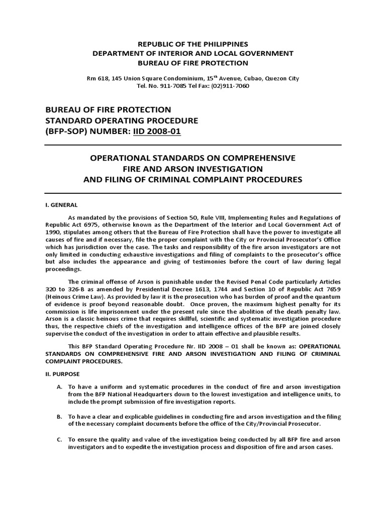 Fillable BFP Operational Standards Form | PDF | Fires | Crimes