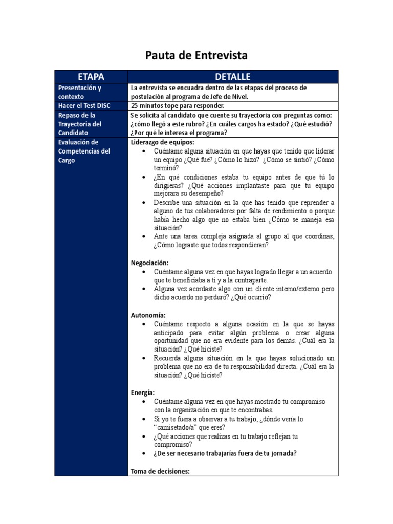 Pauta de Entrevista Por Competencias | PDF | Cognición