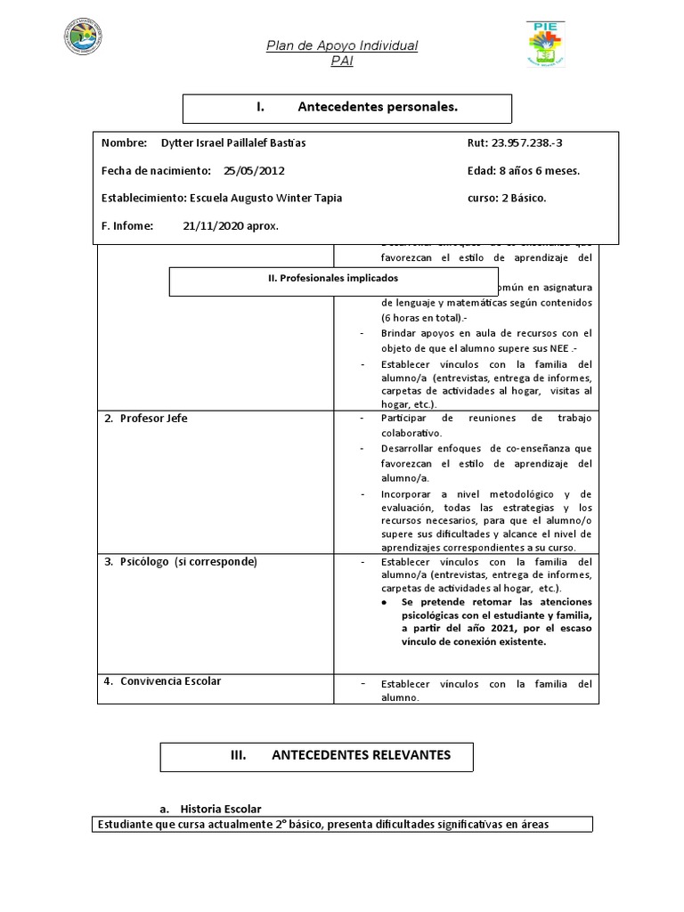 PAI, Dytter. | PDF | Evaluación | Salón de clases