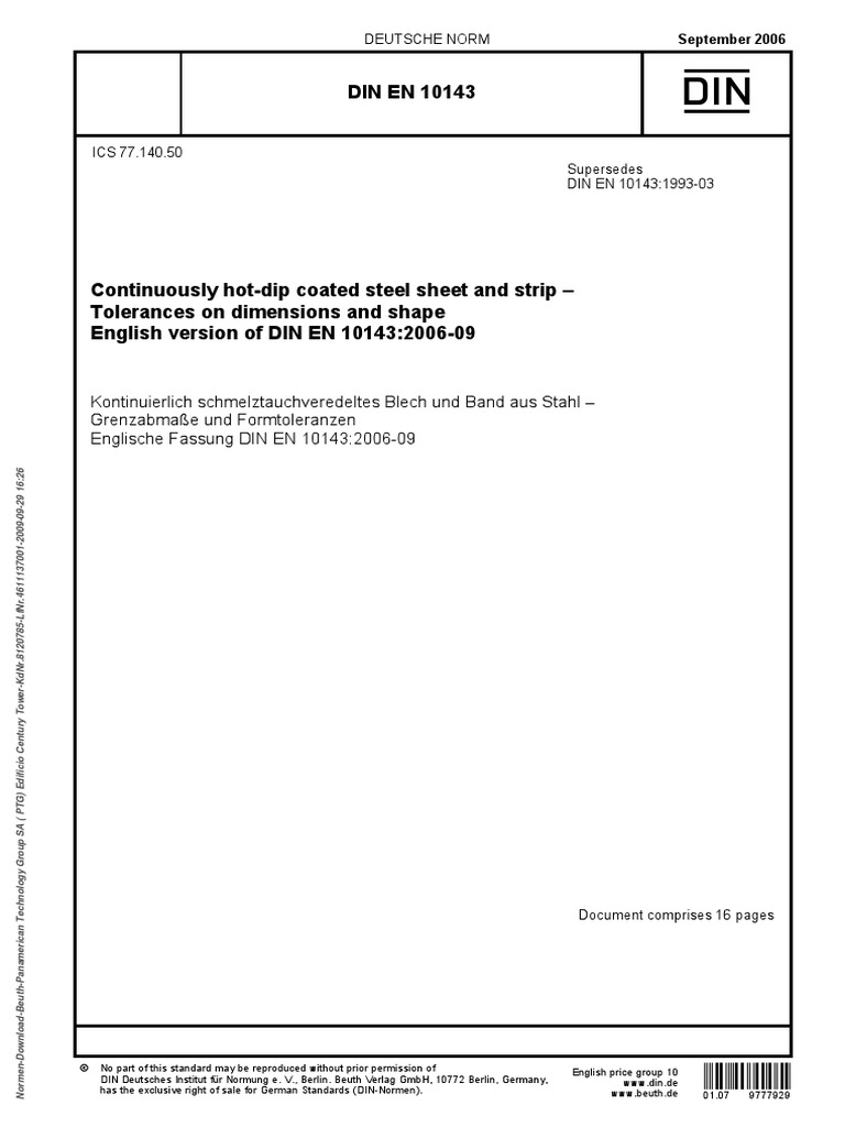 Din en 10143 | PDF | Engineering Tolerance | Sheet Metal