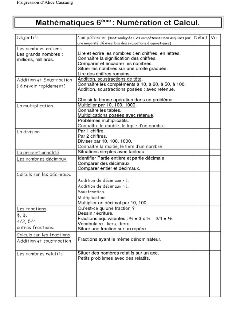 Progression Maths 6ème : Numération et Géométrie | PDF | Triangle ...