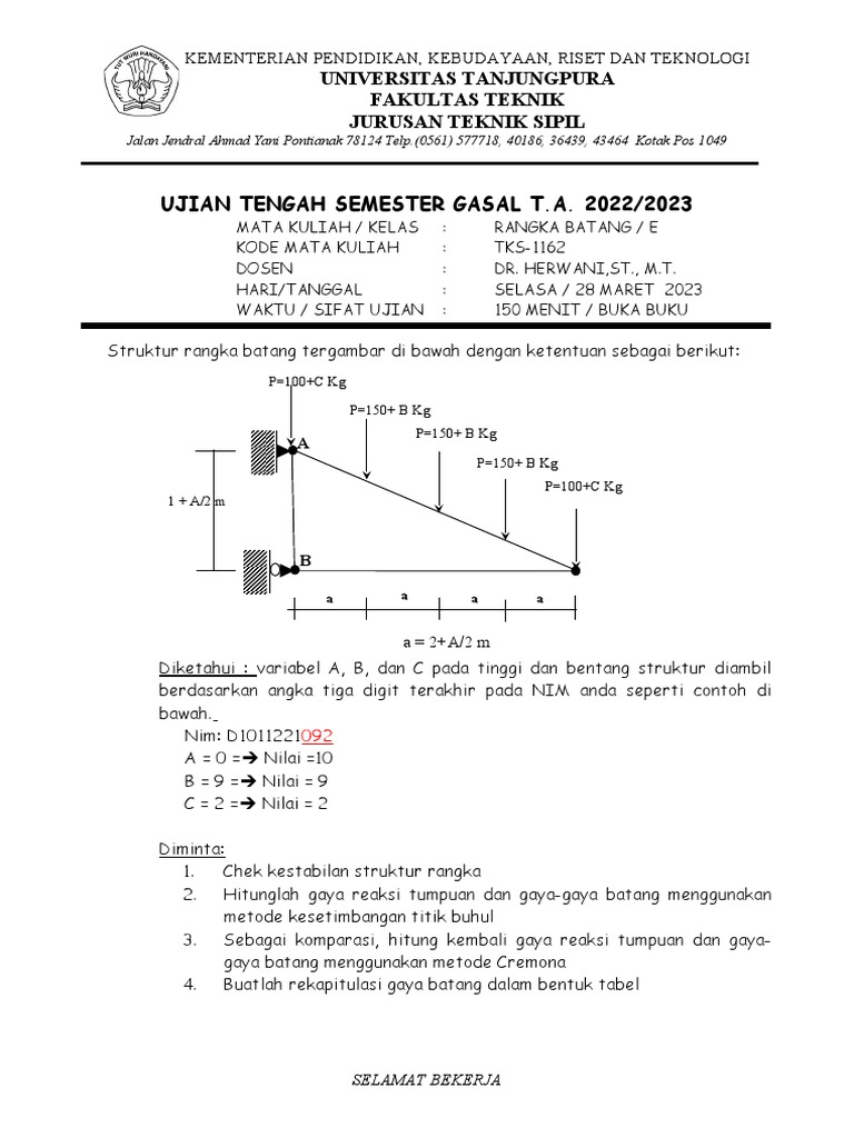 Soal UTS Rangka Batang TA 21 - 22 | PDF | Metode & Bahan Ajar