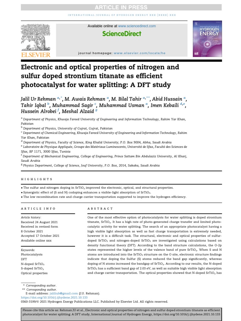 4-S and N-Doped SrTiO3 | PDF | Doping (Semiconductor) | Electronic Band Structure