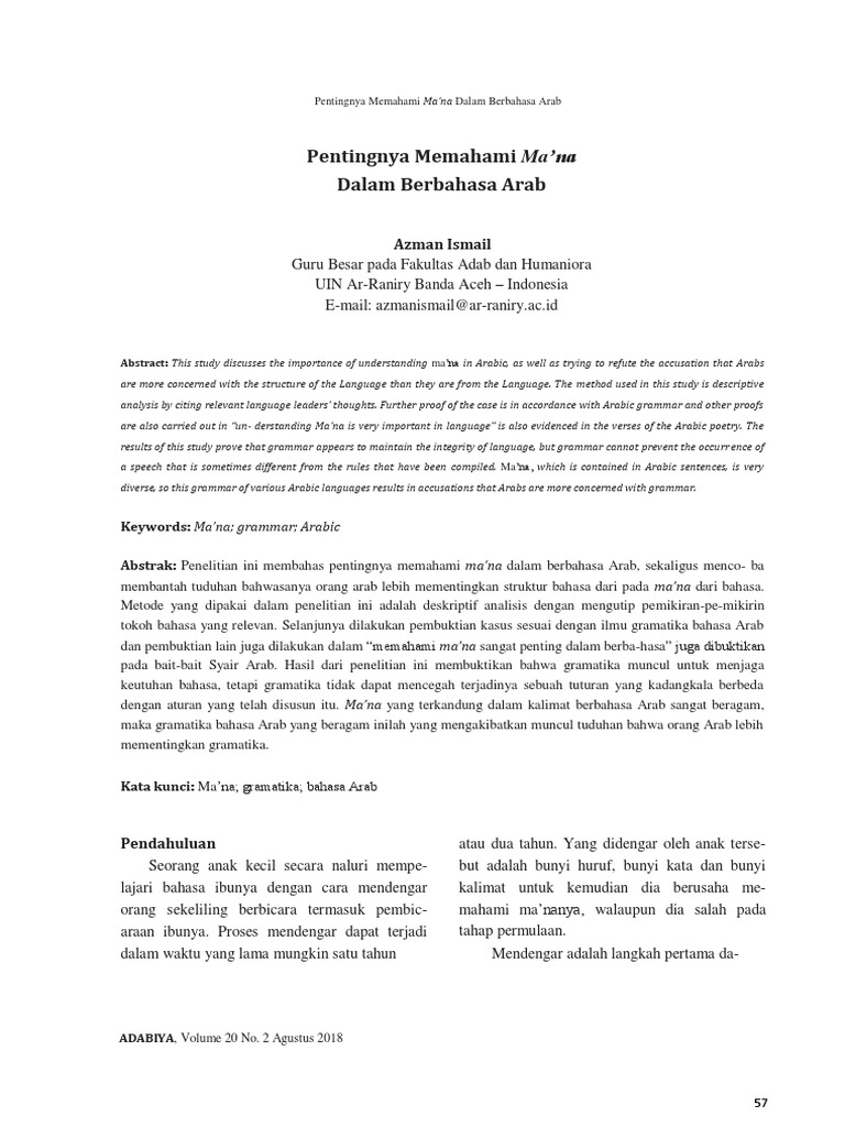 Pentingnya Memahami Ma'na Dalam Berbahasa Arab: Azman Ismail | PDF