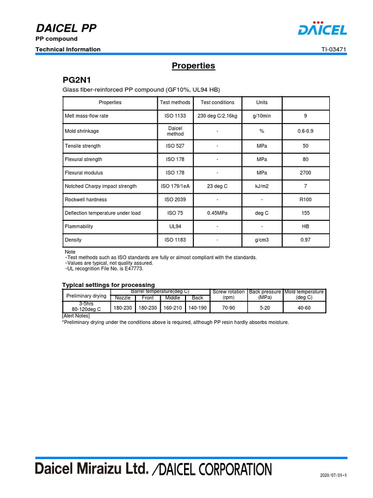 Daicel PP: Properties PG2N1 | PDF | Pascal (Unit) | Civil Engineering