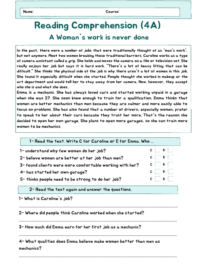 Reading Comprehension (4A) : A Woman's Work Is Never Done | PDF
