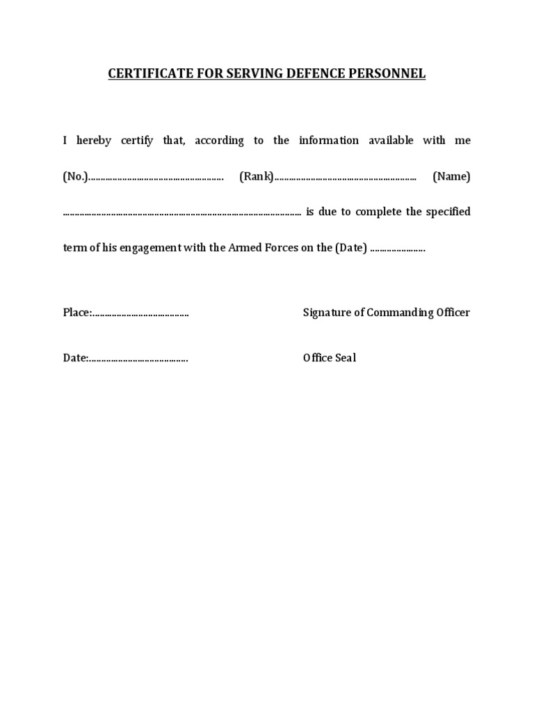 Certificate For Serving Defence Personnel | PDF